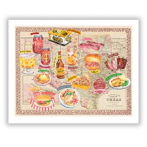 Custom Food Map Print, Watercolor Painting, State Map Poster ...