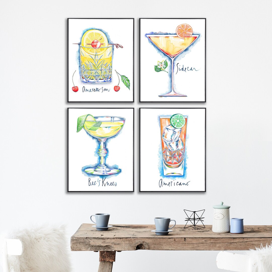 Set of 4 Cocktail Posters, Retro Cocktail Prints, Amaretto Sour ...