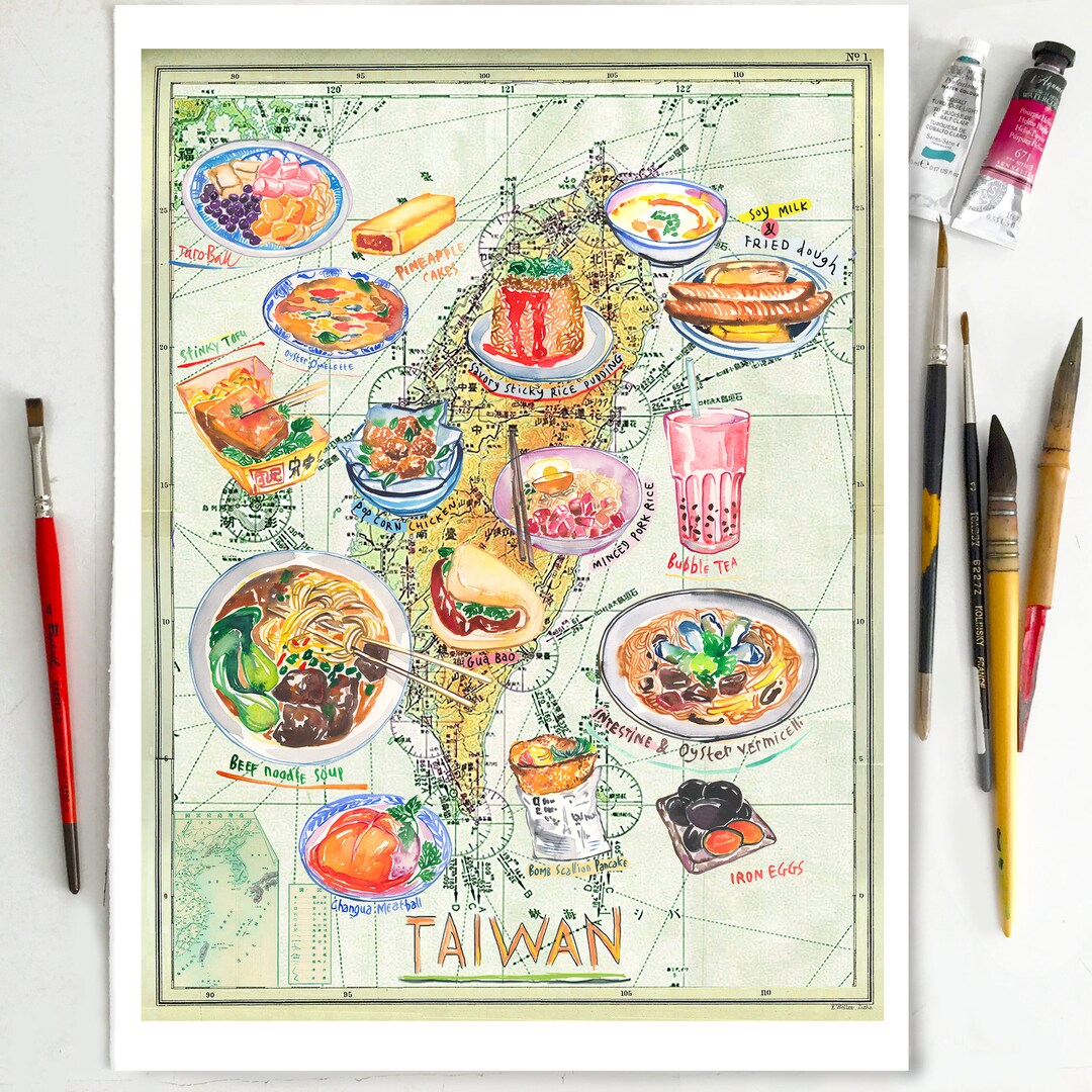 Custom Food Map Print, Watercolor Painting, State Map Poster ...