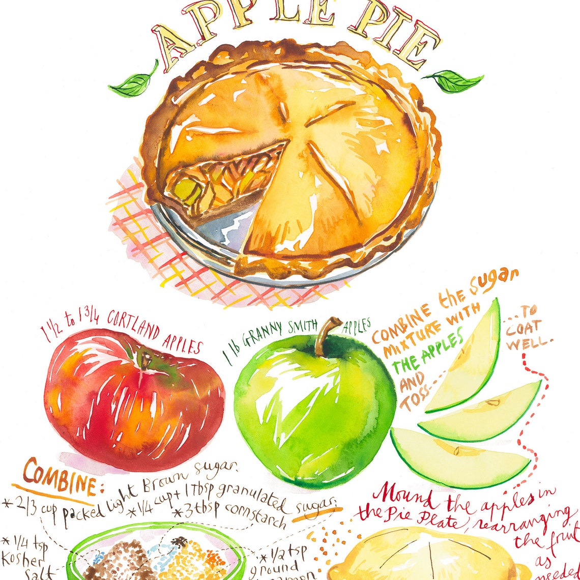 Apple Pie Recipe Poster Colorful Kitchen Decor Food - Etsy