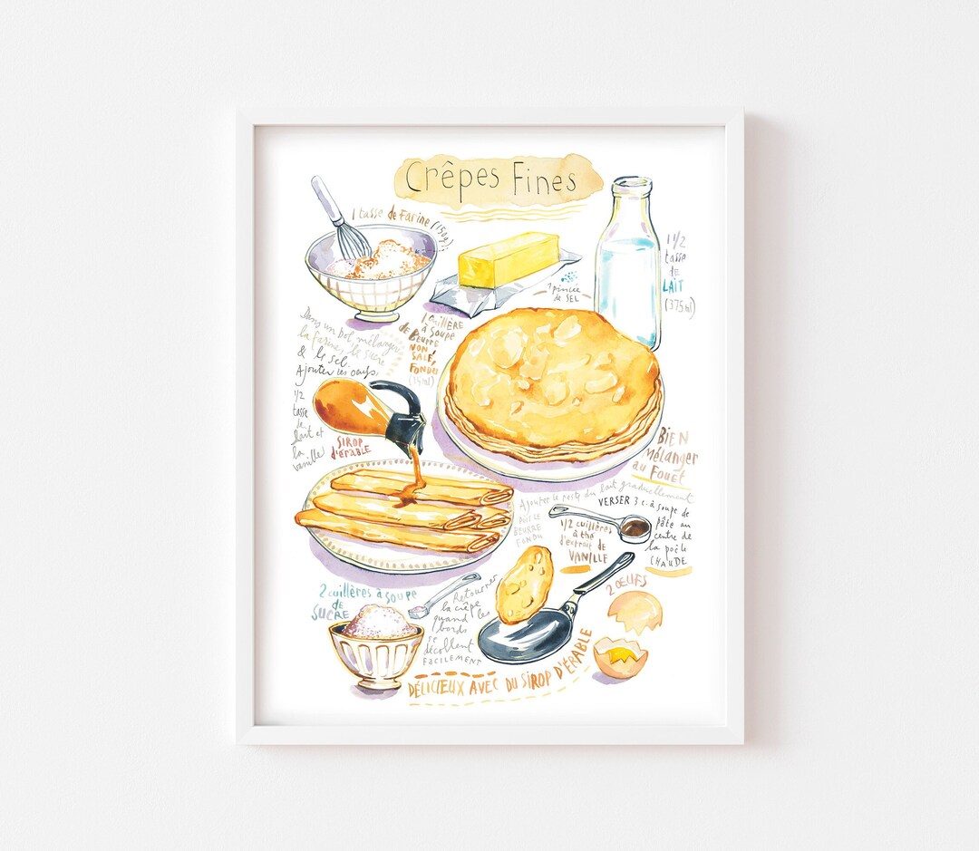 Quebec Crepes Recipe Fine Art Print, Watercolor Painting, Canadian ...