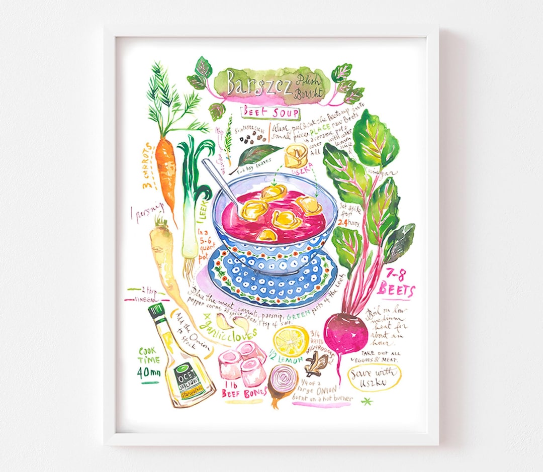 Polish Borscht Recipe Fine Art Print, Watercolor Food Painting, Beet ...