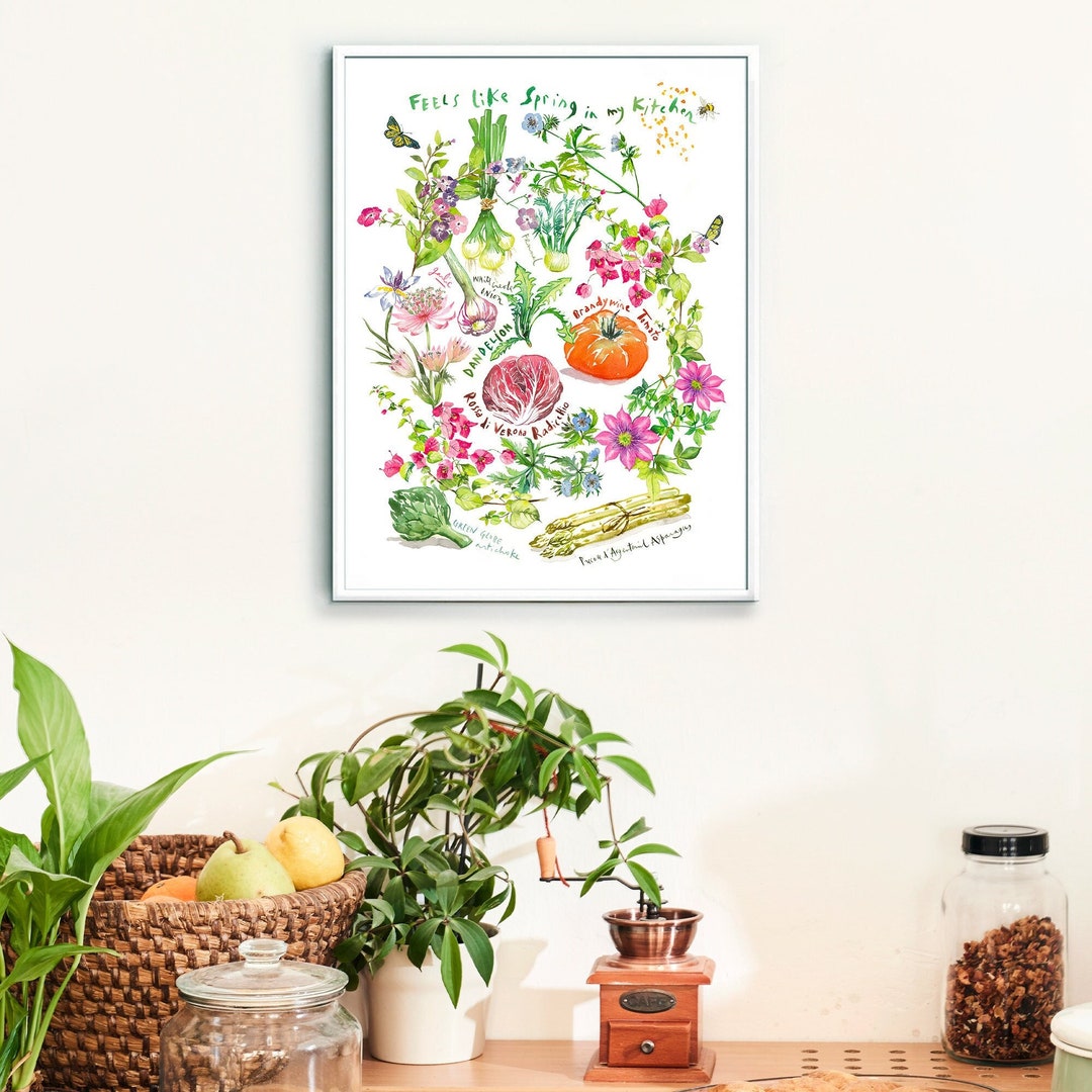 Spring Flower and Vegetable Poster, Botanical Art Print, Watercolor ...