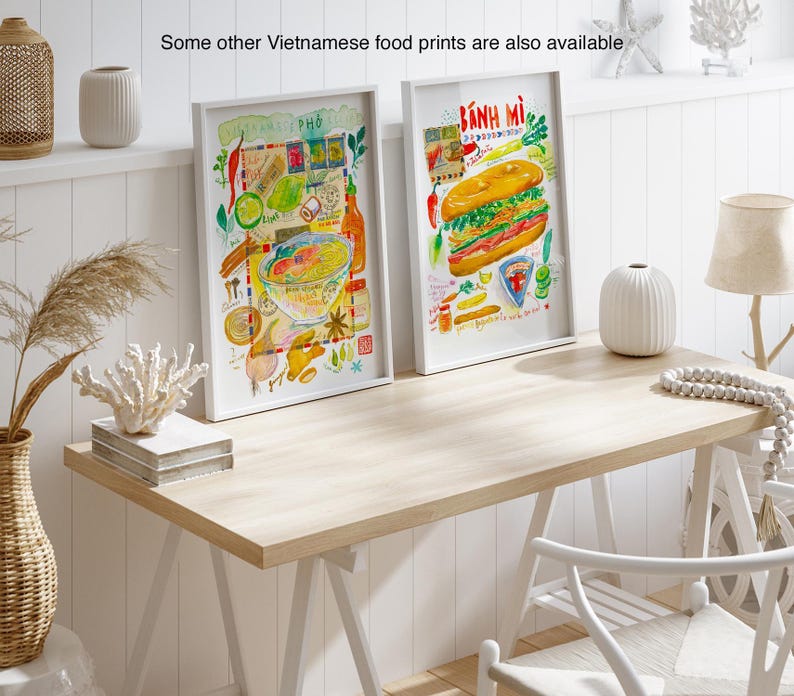 Vietnam Food Map Art Print: Watercolor Asian Cuisine Kitchen Decor - Etsy