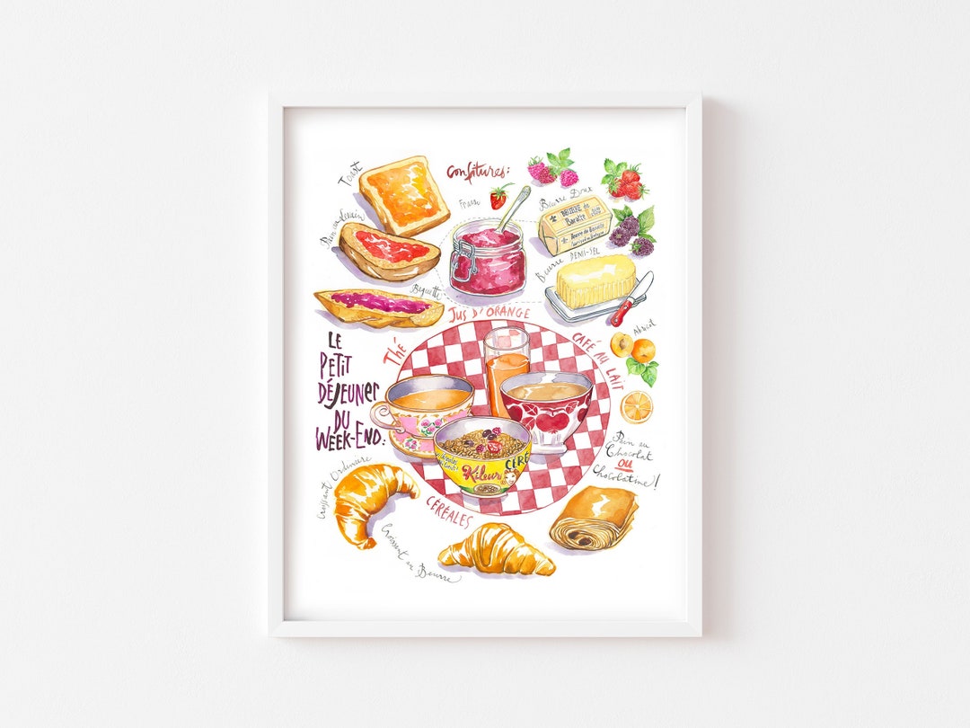 French Breakfast Poster, Watercolor Painting, France Travel Souvenir ...
