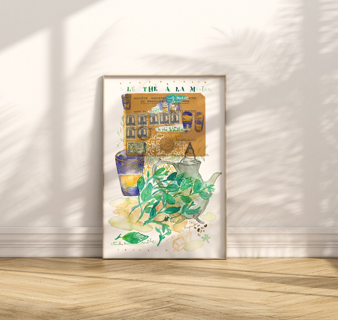 Fresh Mint Tea Print, Peppermint Tea Poster, Watercolor Painting ...