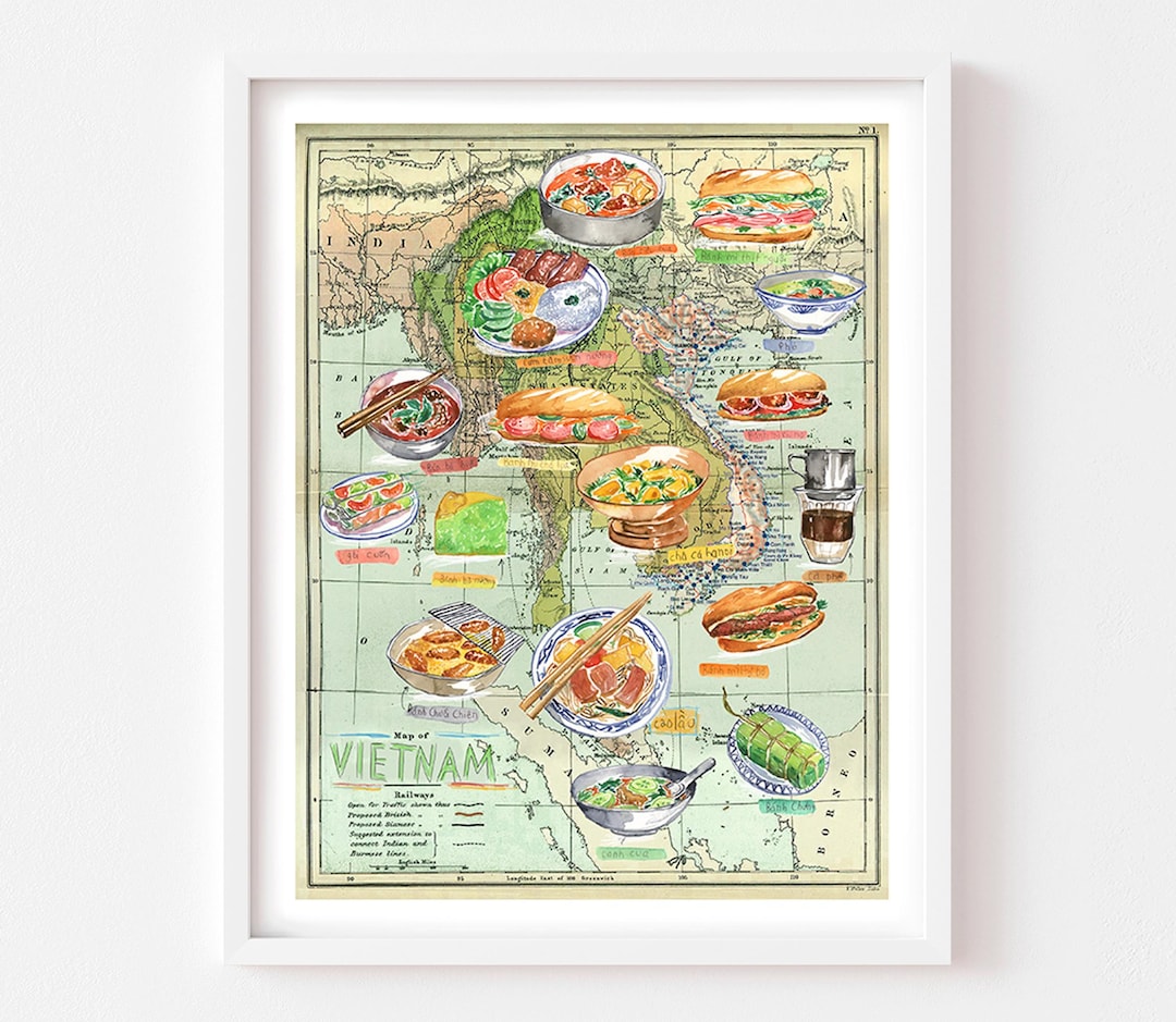 Vietnam Food Map Art Print: Watercolor Asian Cuisine Kitchen Decor - Etsy