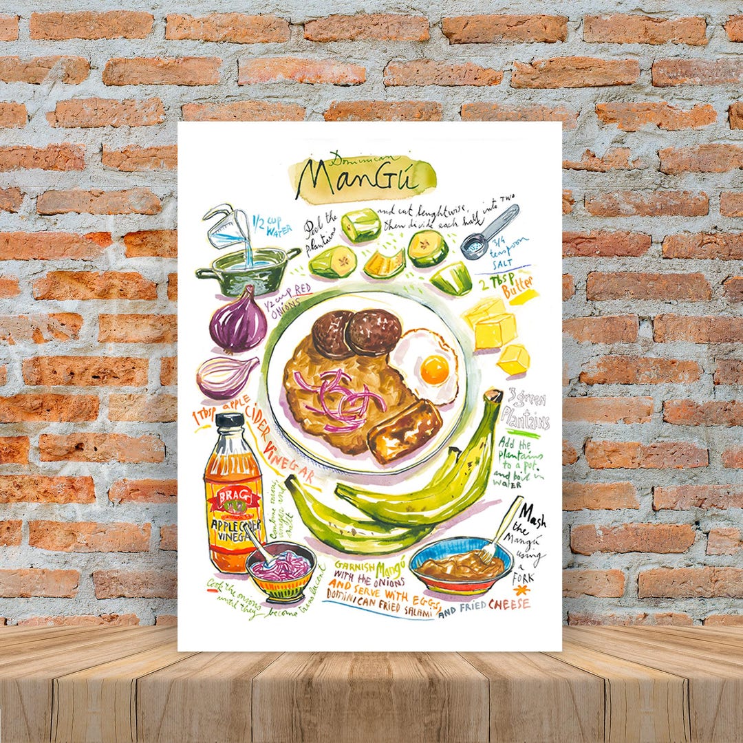 Dominican Mangù Recipe Art Print: Watercolor Caribbean Breakfast Poster ...