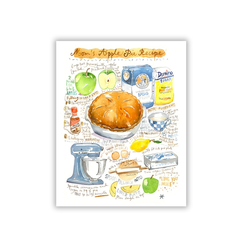 Aquarelle de votre recette préférée Recette illustrée Dessin - Etsy France