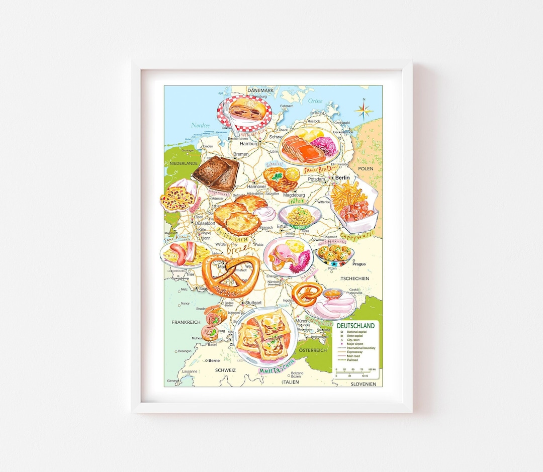 Germany Food Map Fine Art Print, German Cuisine Artwork, European ...