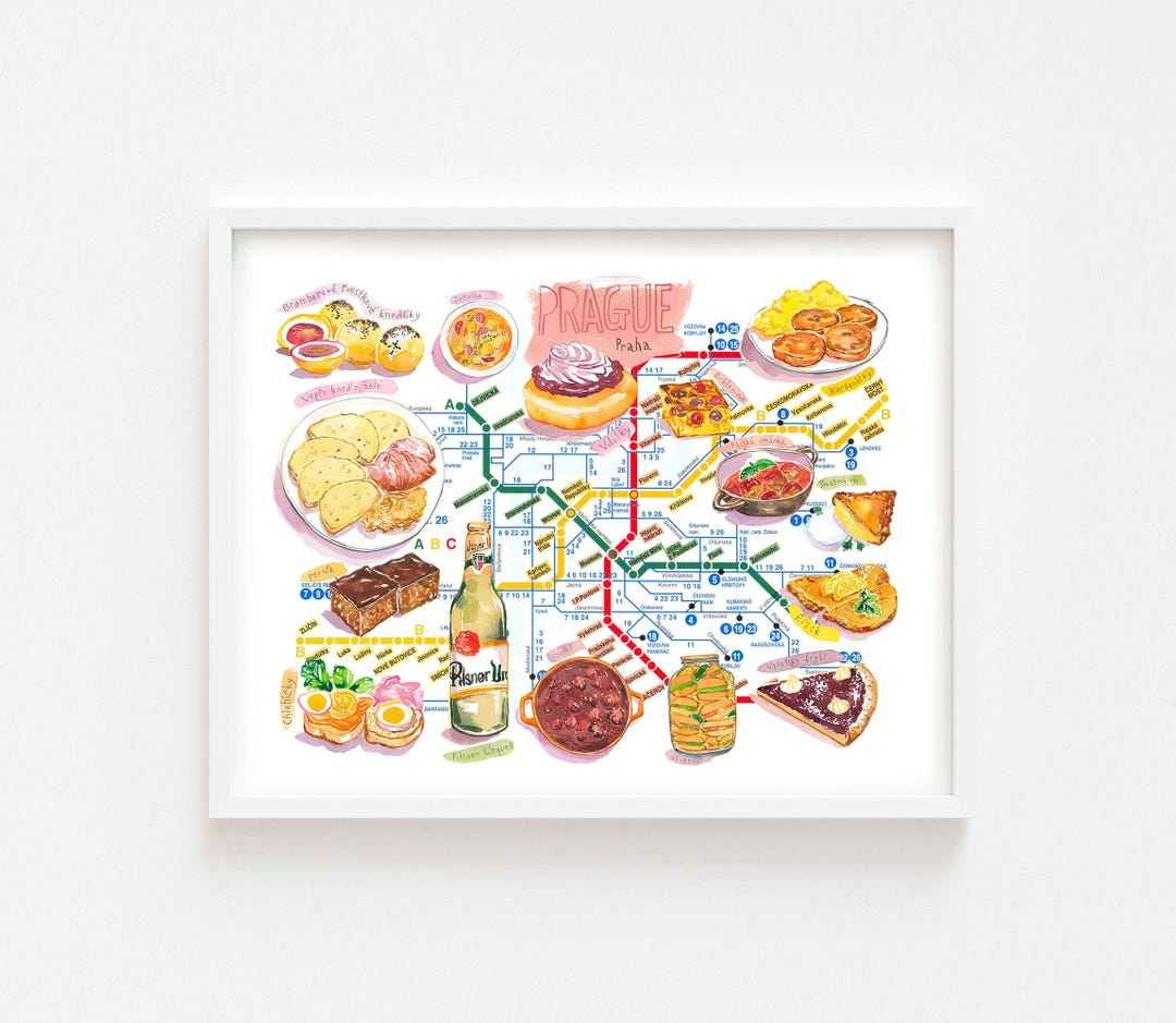 Prague Food Map Art Print: Watercolor Czech Dishes on Subway Poster - Etsy
