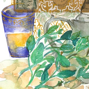 Fresh Mint Tea Print, Peppermint Tea Poster, Watercolor Painting ...