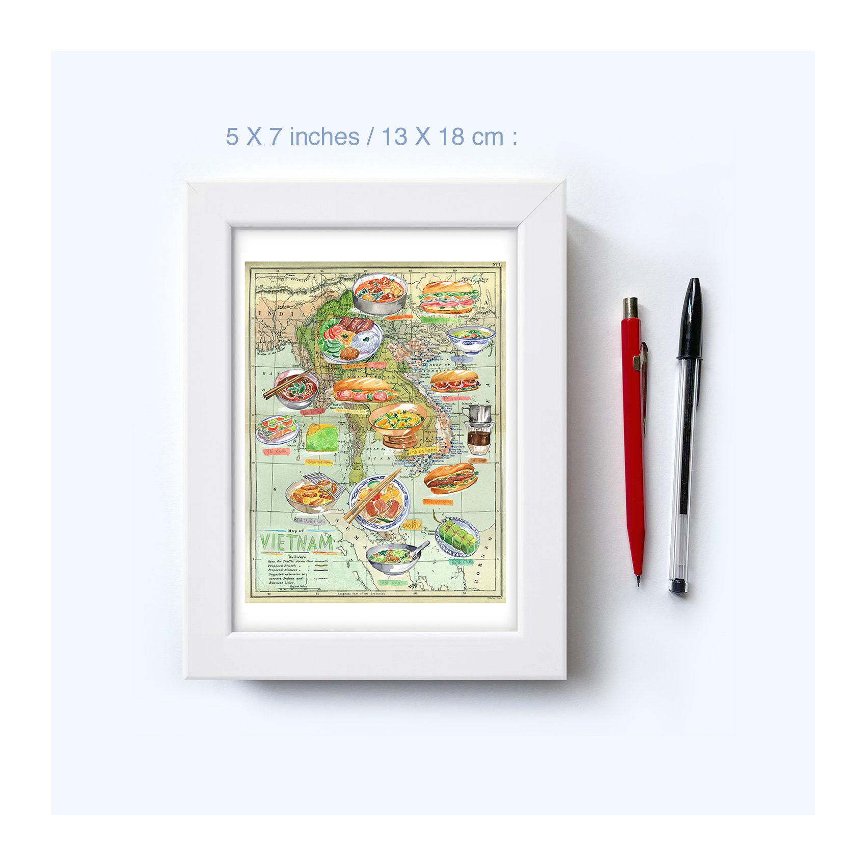 Vietnam Food Map Art Print: Watercolor Asian Cuisine Kitchen Decor - Etsy