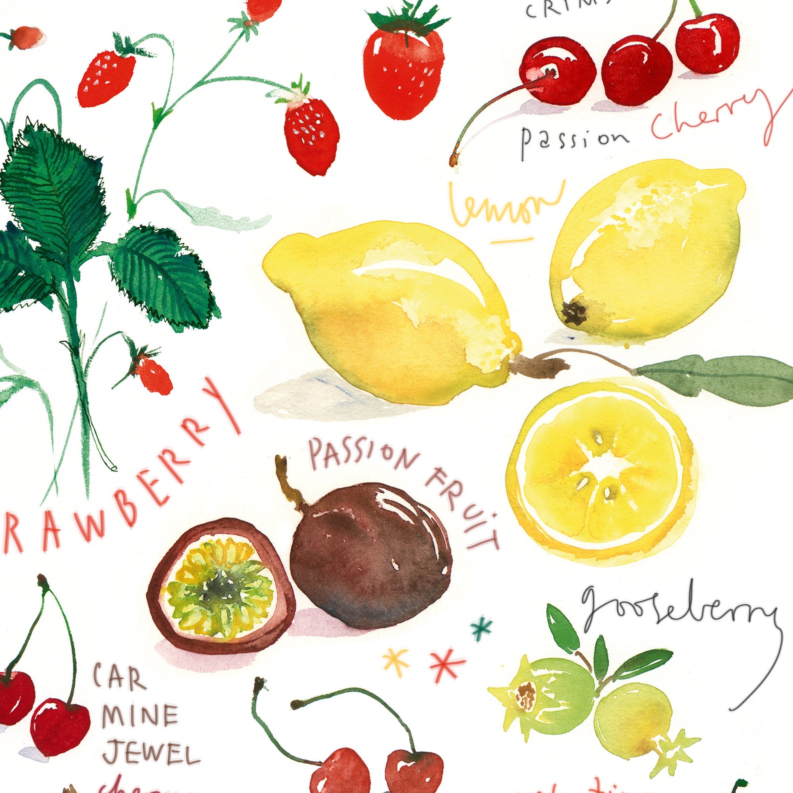 Set of 4 Fruit Prints Seasonal Food Poster Watercolor - Etsy UK