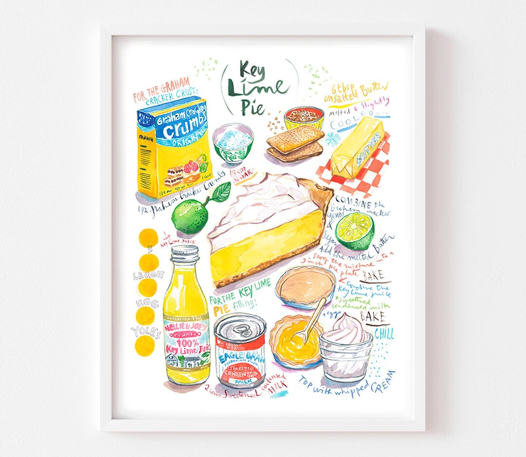 Key Lime Pie Recipe Watercolor Art Print: Florida Kitchen Decor - Etsy ...