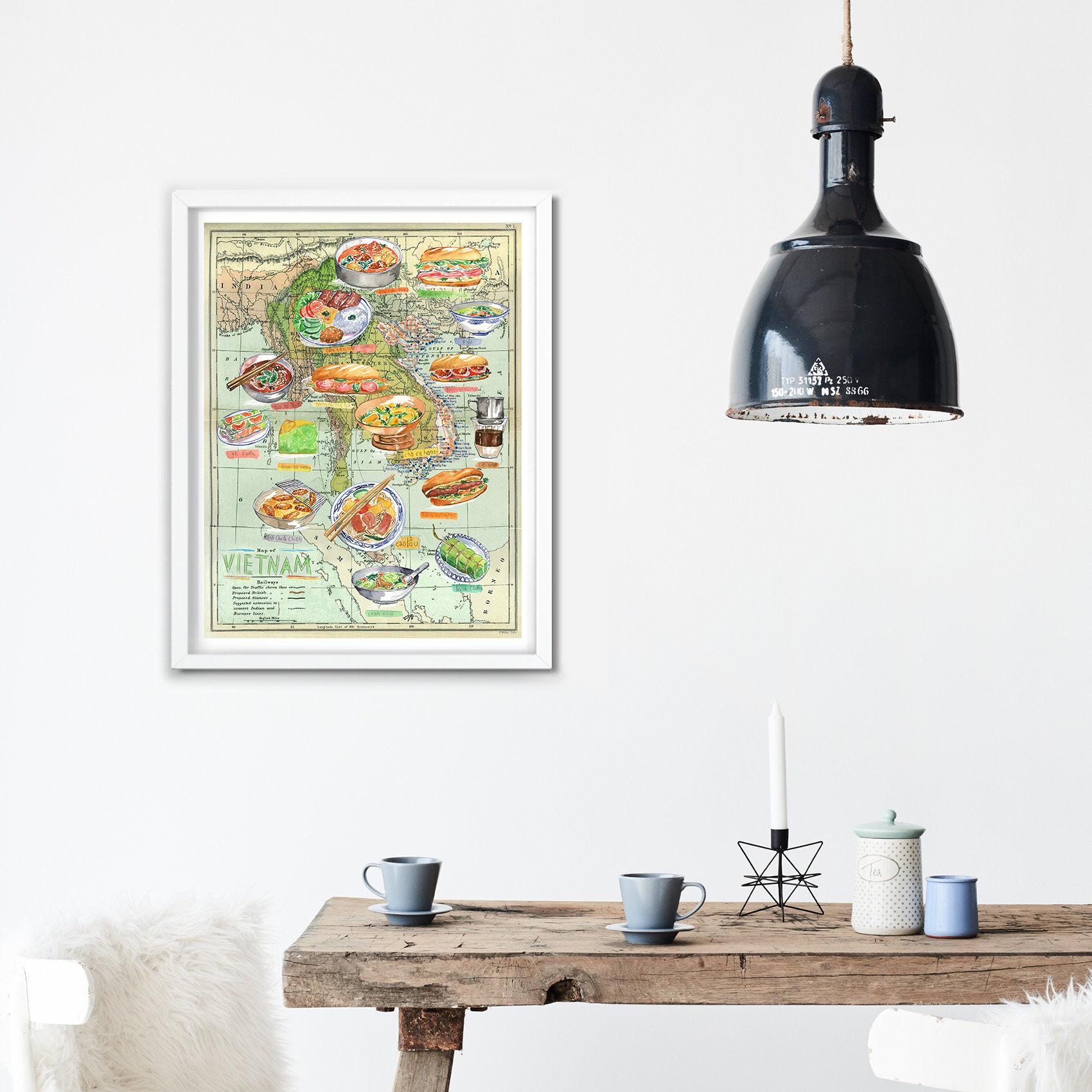 Vietnam Food Map Art Print: Watercolor Asian Cuisine Kitchen Decor - Etsy