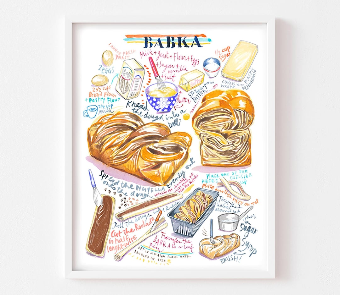 Chocolate Babka Recipe Fine Art Print, Watercolor Painting, Jewish ...