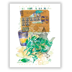 Fresh Mint Tea Print, Peppermint Tea Poster, Watercolor Painting ...