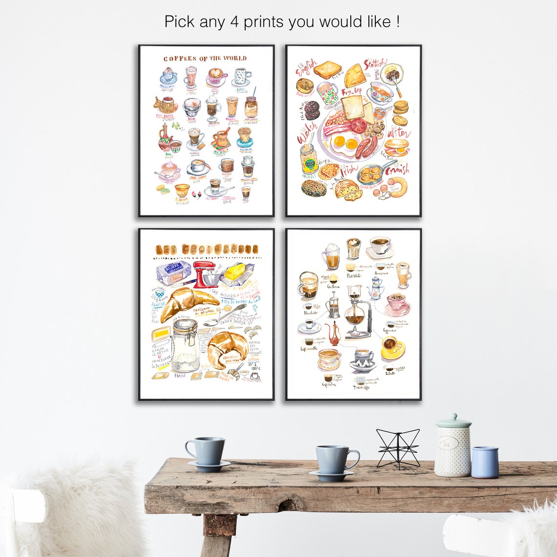 Set of 4 Prints Food Art Set of 4 Posters Watercolor - Etsy