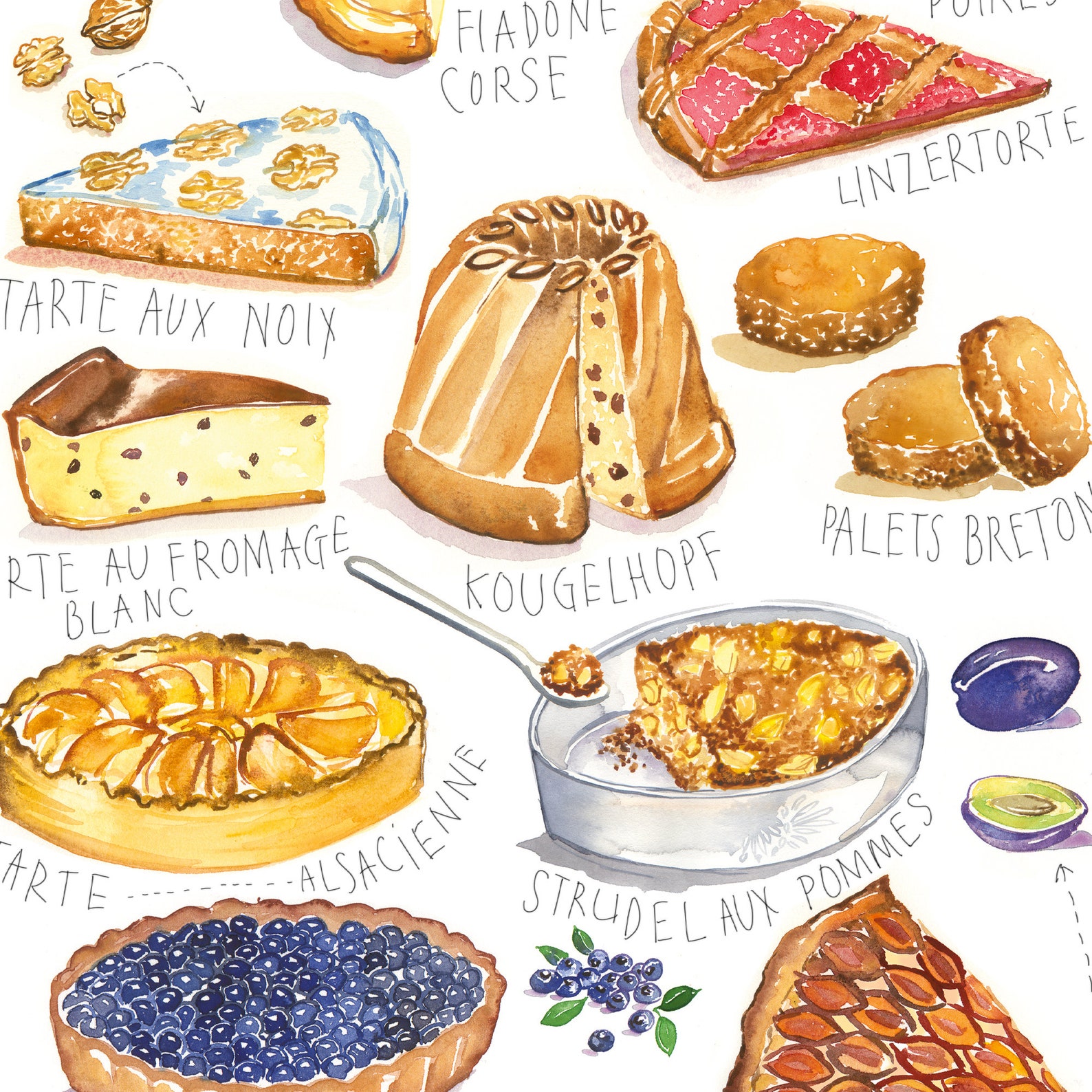 Gâteaux français No 1 Décor cuisine Illustration aquarelle | Etsy