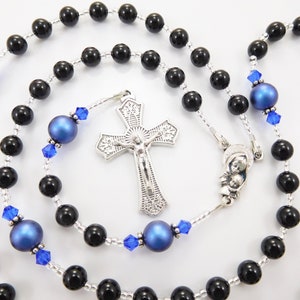 Personalized Rosary Beads Black and Cobalt Blue Baptism - Etsy