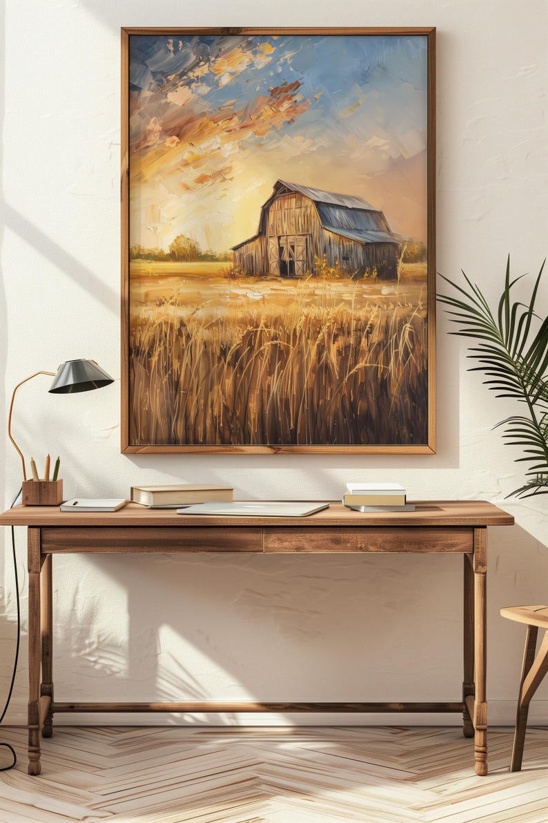 Vintage Barn Landscape Print, Rustic Farm Wall Art, Country Field ...