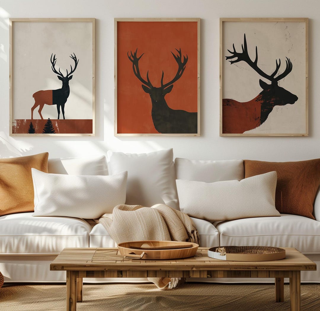 Rustic Deer Print Set, Christmas Cabin Wall Art (digital Download) - Etsy