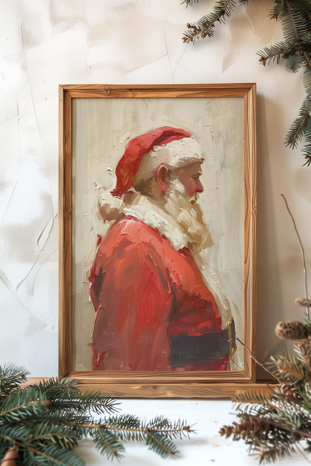 Vintage Santa Portrait Art Print: Painterly Christmas Wall Decor ...