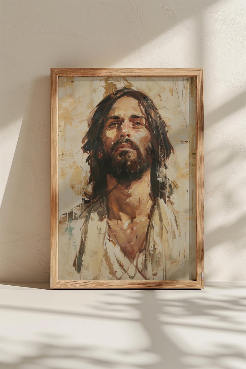 Realistic Jesus Portrait Digital Art, Spiritual Christian Wall Print ...