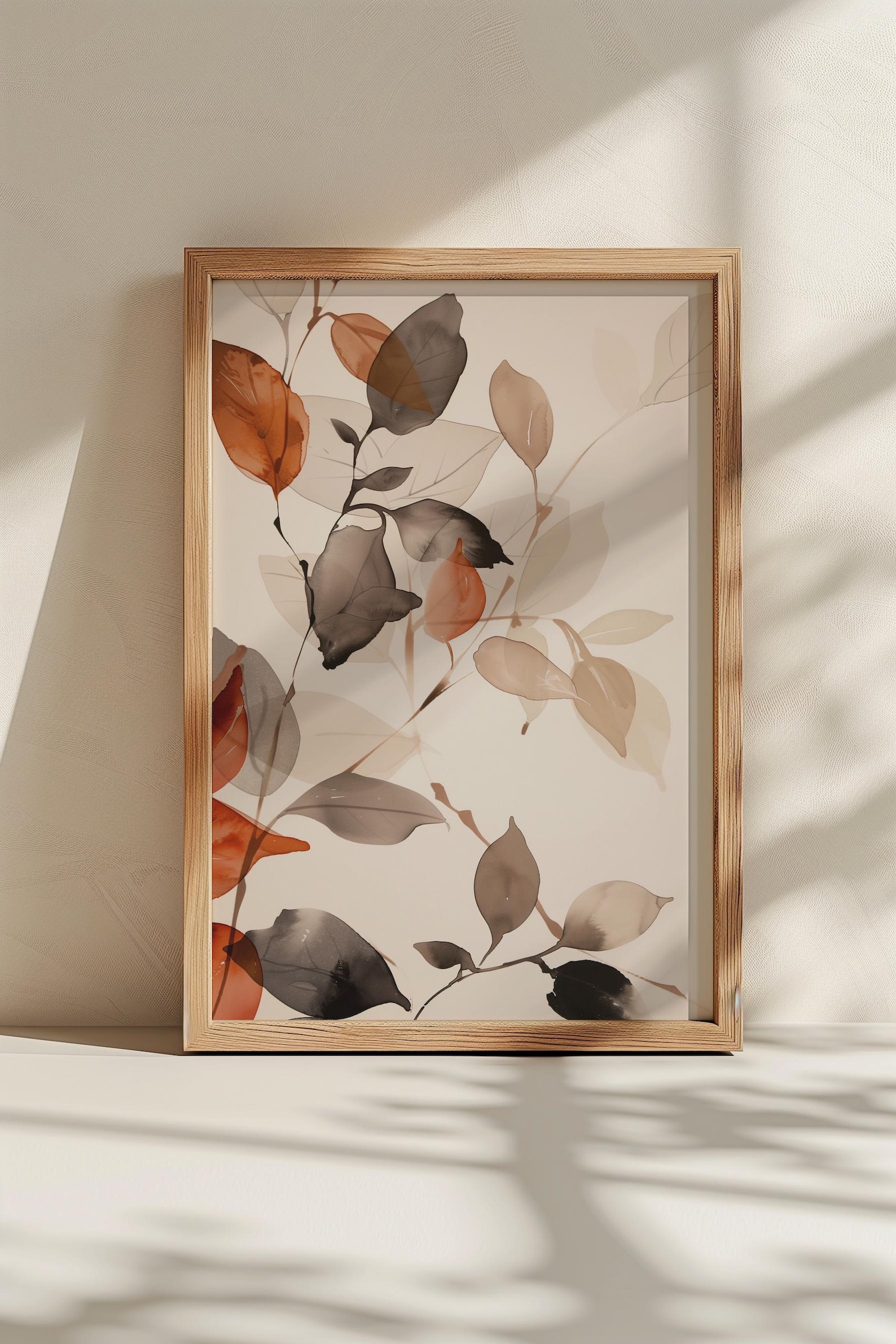 Neutral Leaf Wall Art Print, Minimalist Botanical Poster, Beige and ...