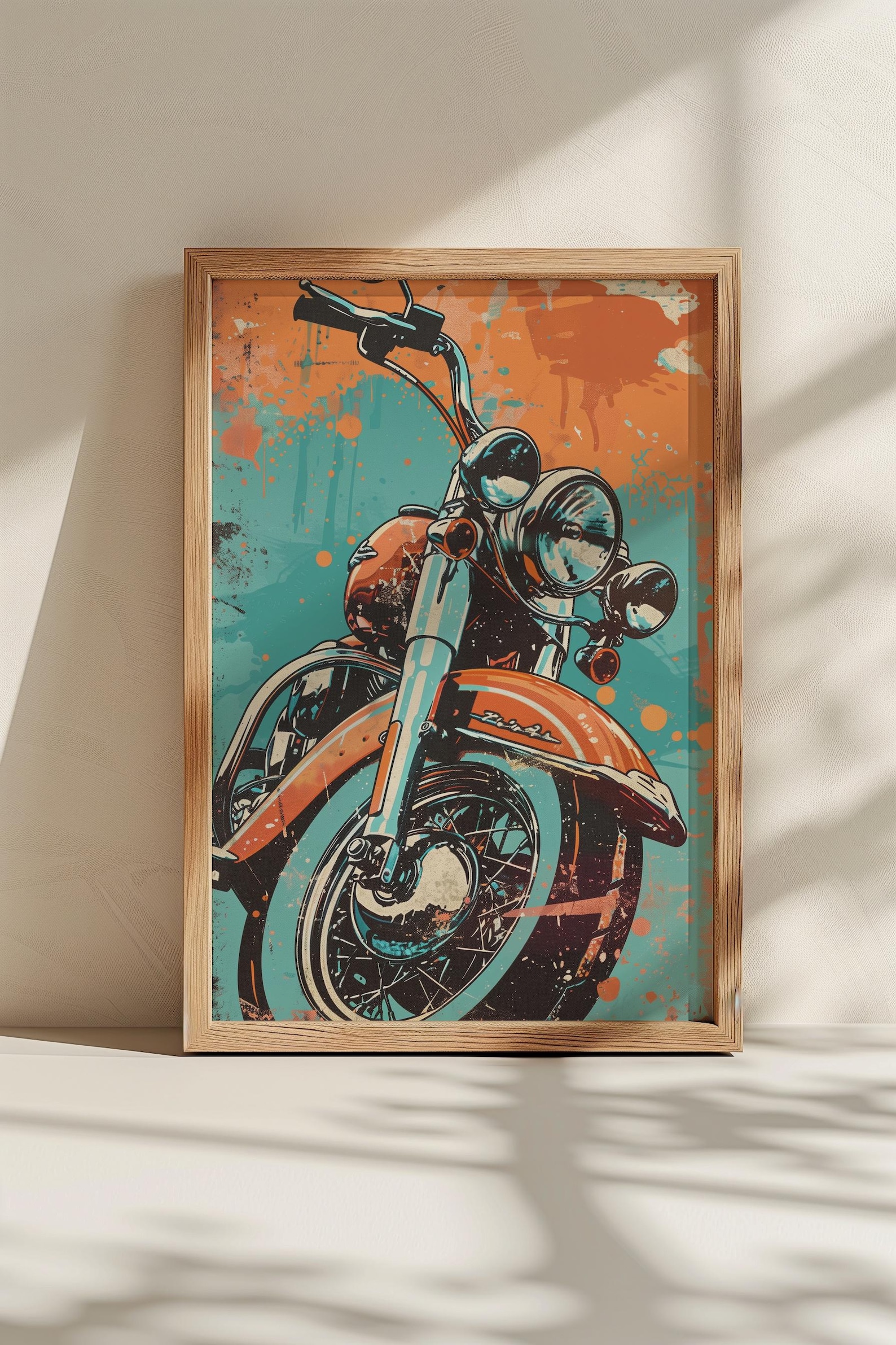 Retro Motorcycle Art Print, Vintage Bike Poster, Bold Pop Art Garage ...