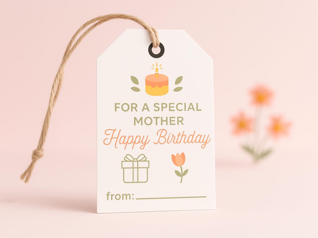 Minimalist Mom Birthday Tag, Printable Mothers Day Gift Tag for Mom ...