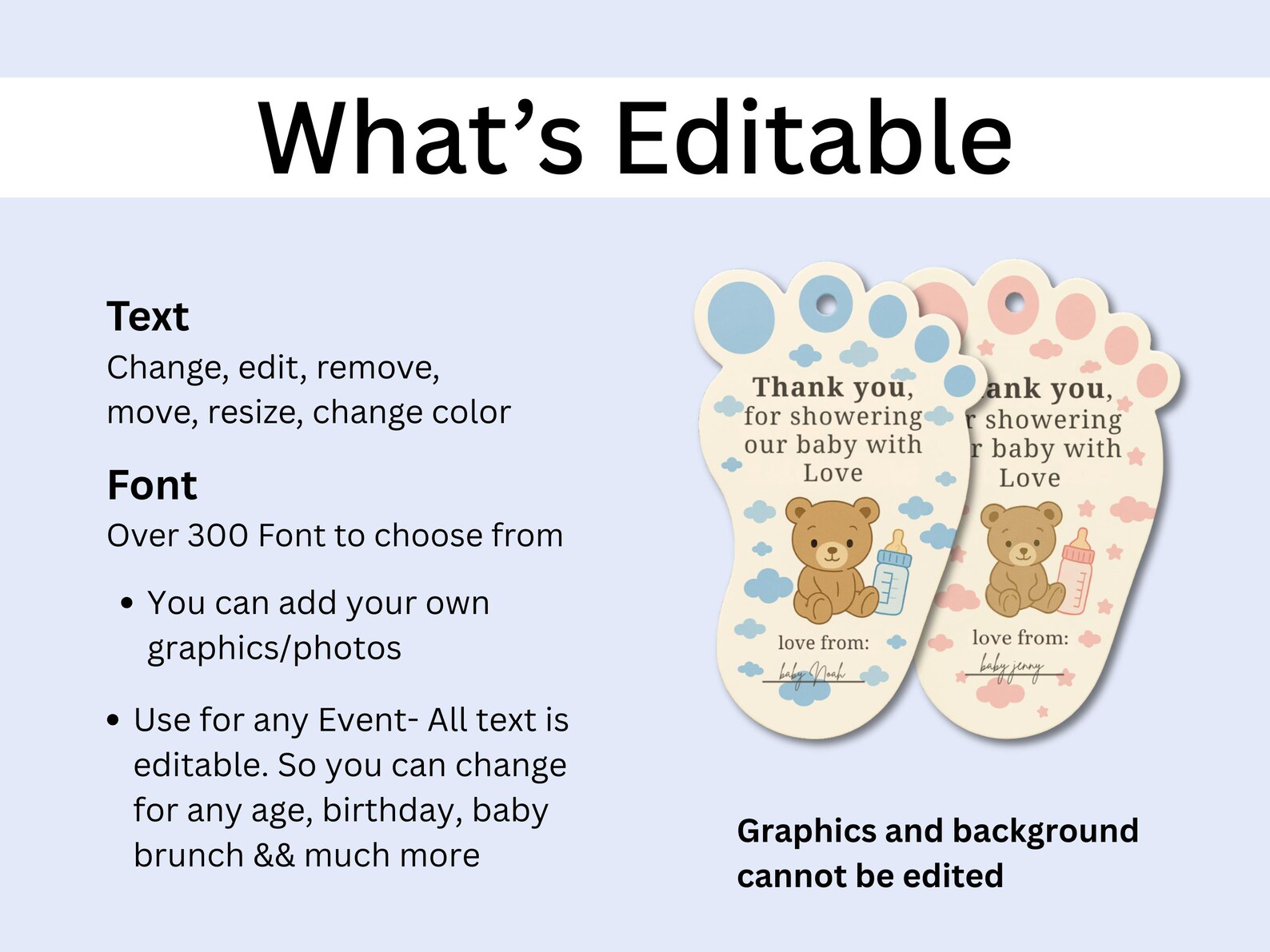 Editable Foot Shape Baby Shower Thank You Favor Tag Template, We Can ...