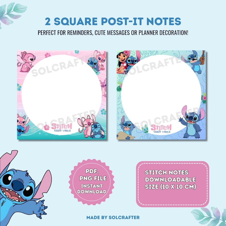 Digital Sticky Notes & Bonus Stickers – Stitch and Angel, - Printable ...