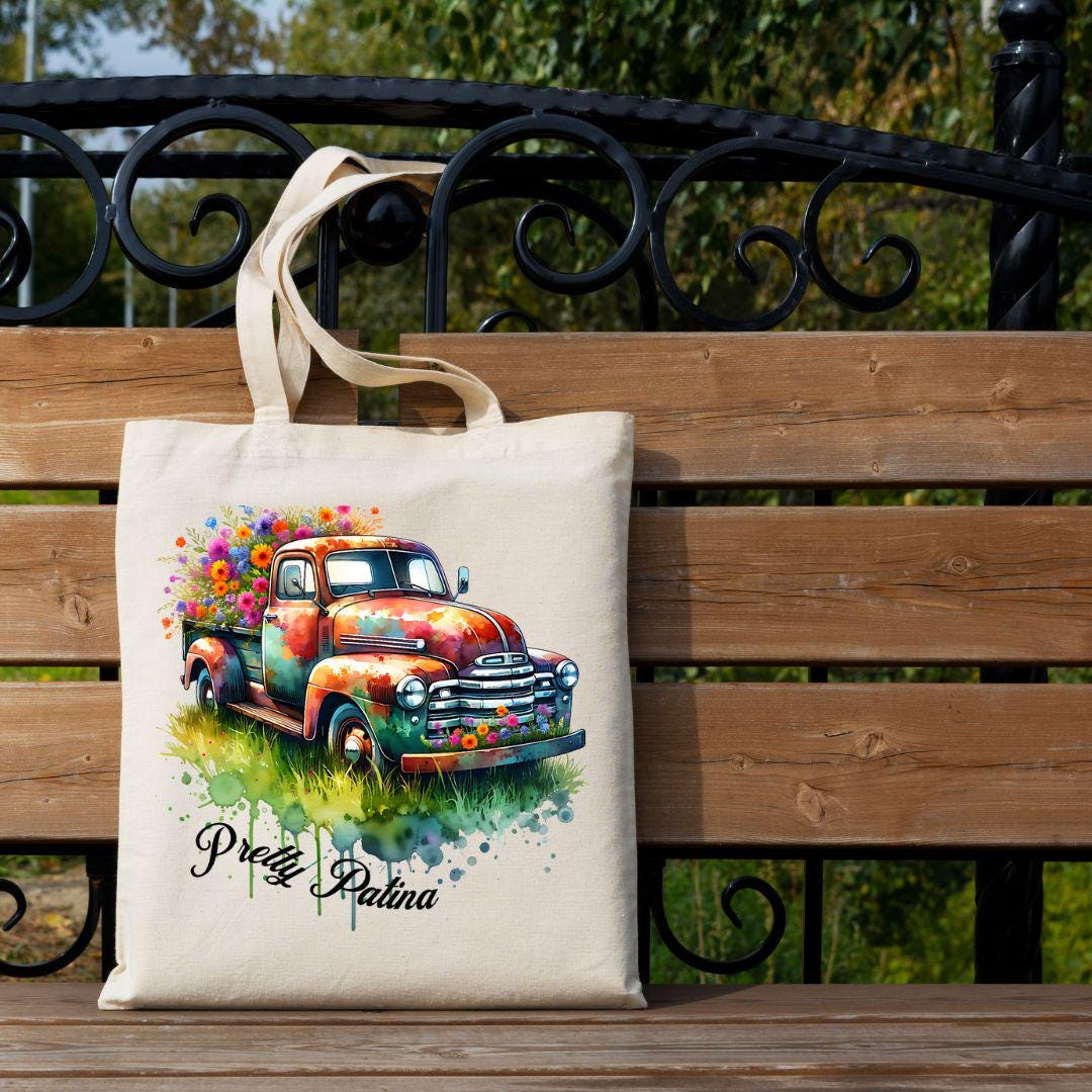 Rusty Truck Tote Bag, Pretty Patina, Truck, Rust, Flowers, Patina, Old ...