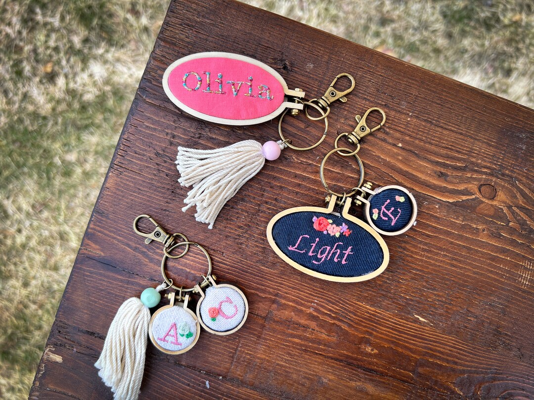 Personalized Custom Embroidered Keychain - Etsy