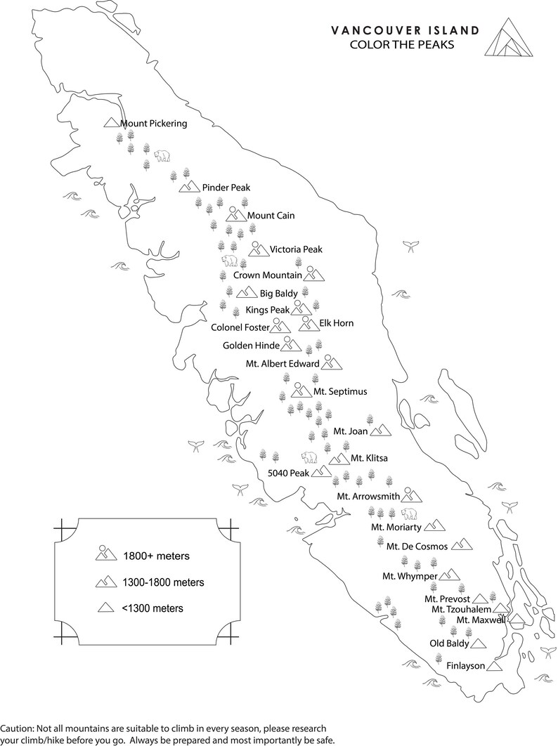 Vancouver Island Colouring Mountain Map - Etsy