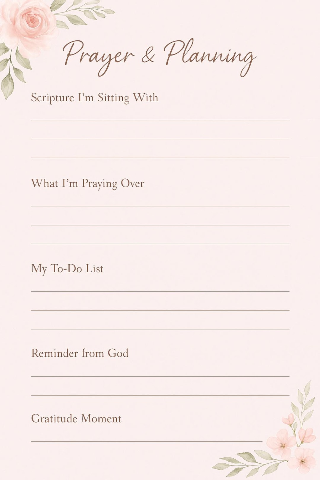 Prayer and Planning Page Faith-based Daily Planner Insert | Scripture ...