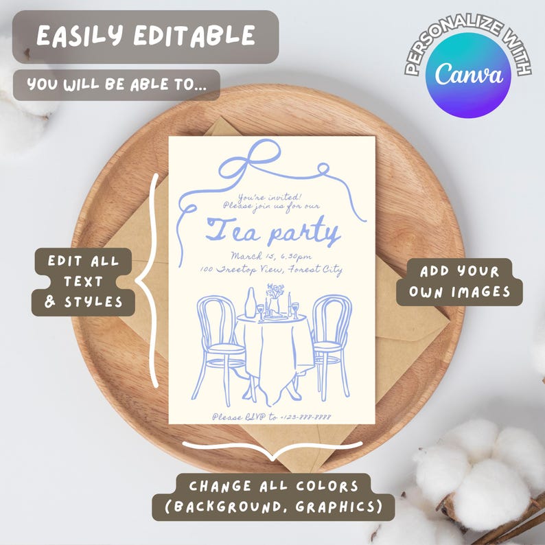Hand Drawn Tea Party Invitation Template • Elegant Canva Design ...