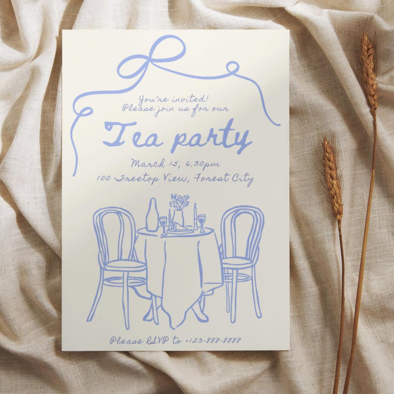 Hand Drawn Tea Party Invitation Template • Elegant Canva Design ...