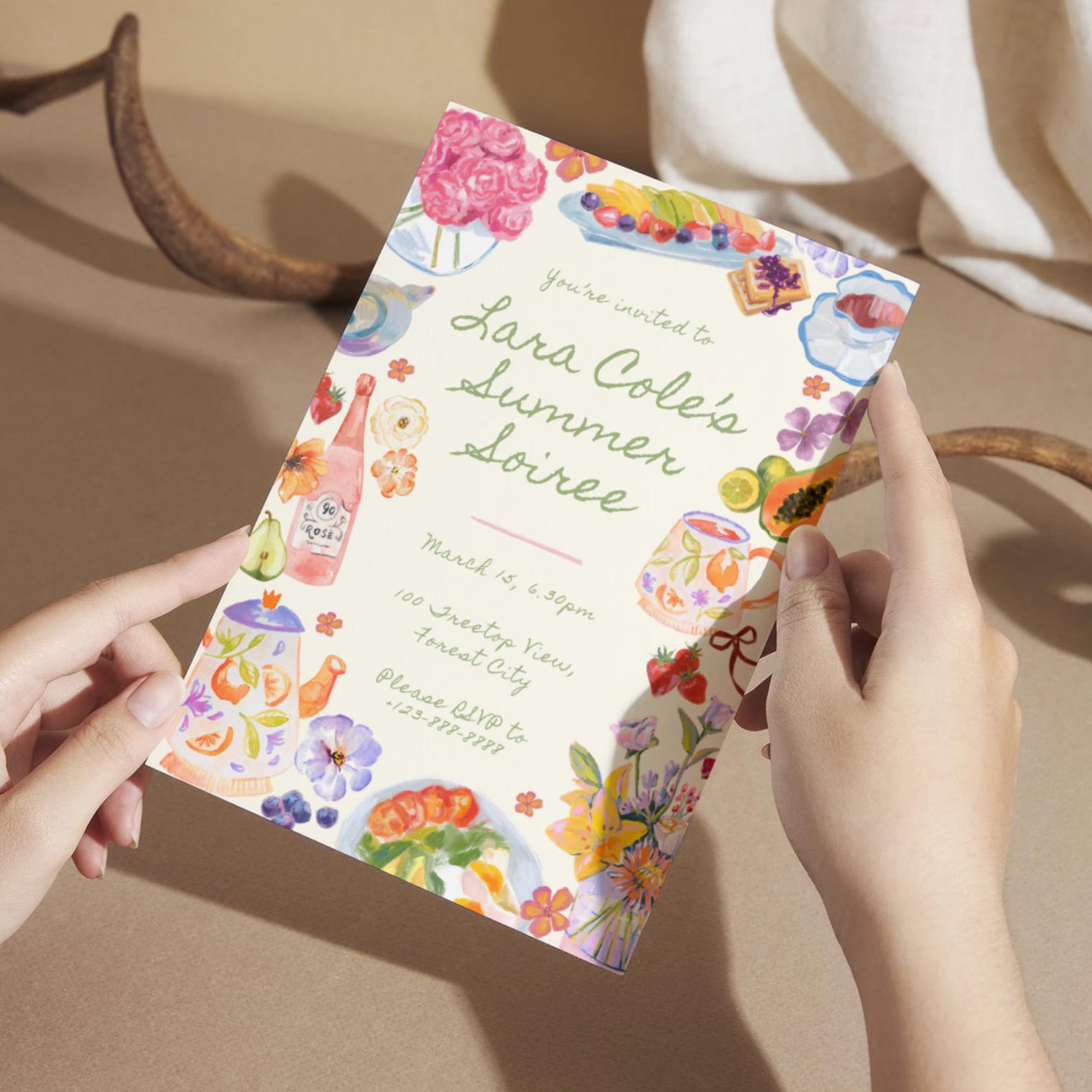 Summer Soiree Invitation Template • Hand Drawn Food and Drinks ...