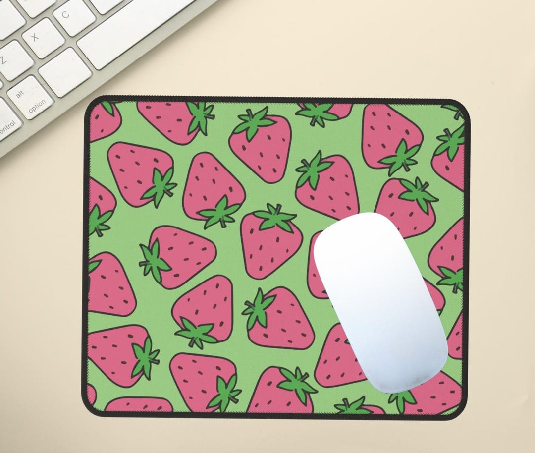 Cartoon Strawberry Mouse Pad | Funky Pink & Green Desk Mat | Y2K Fruit ...