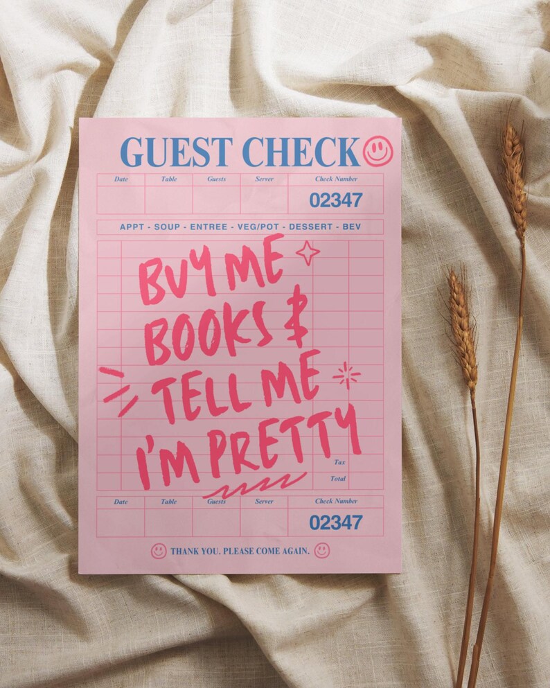 Pink Guest Check Digital Art Print | "buy Me Books and Tell Me I’m ...