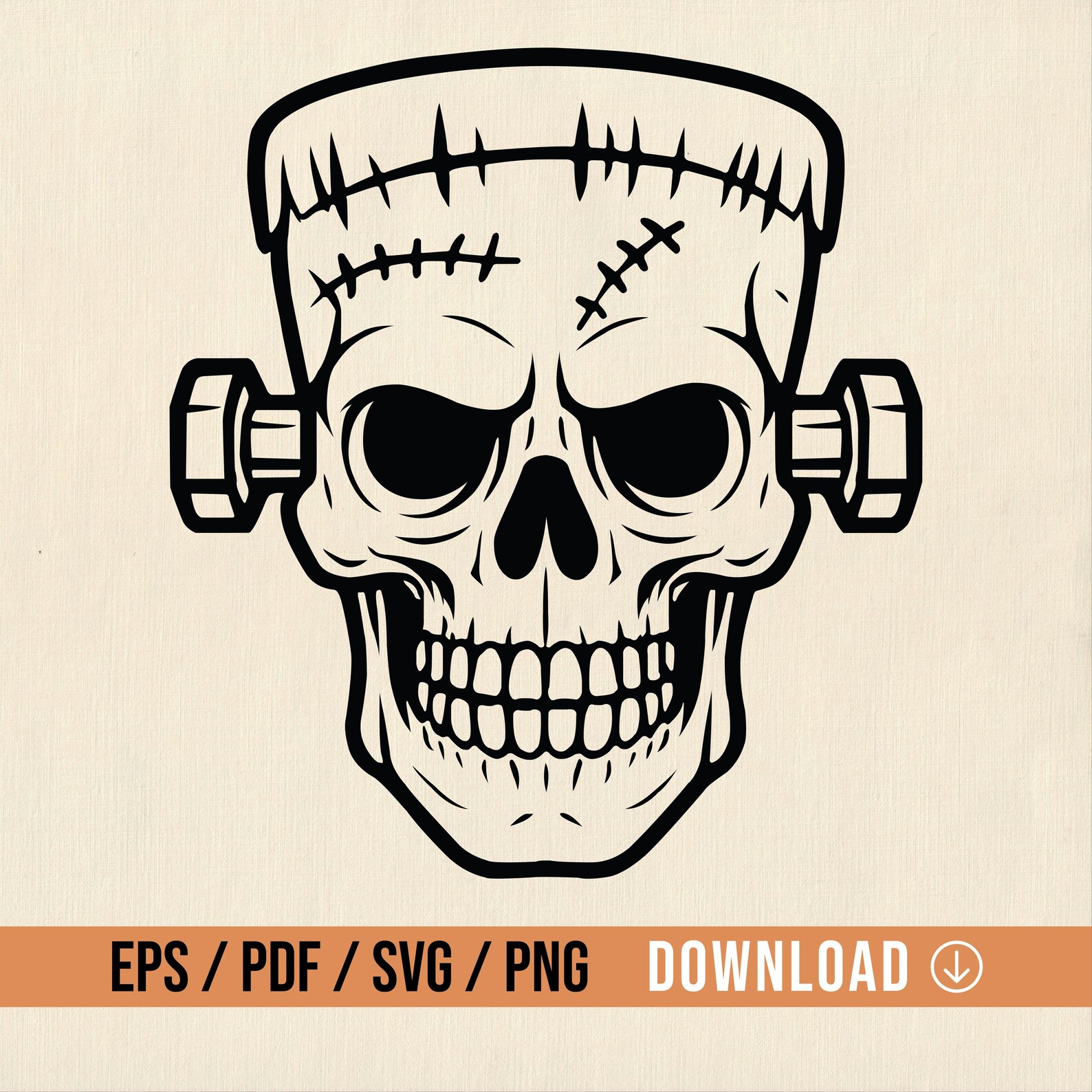 Frankenstein Skull SVG | Creepy Halloween Skull Clipart | Gothic Vector ...