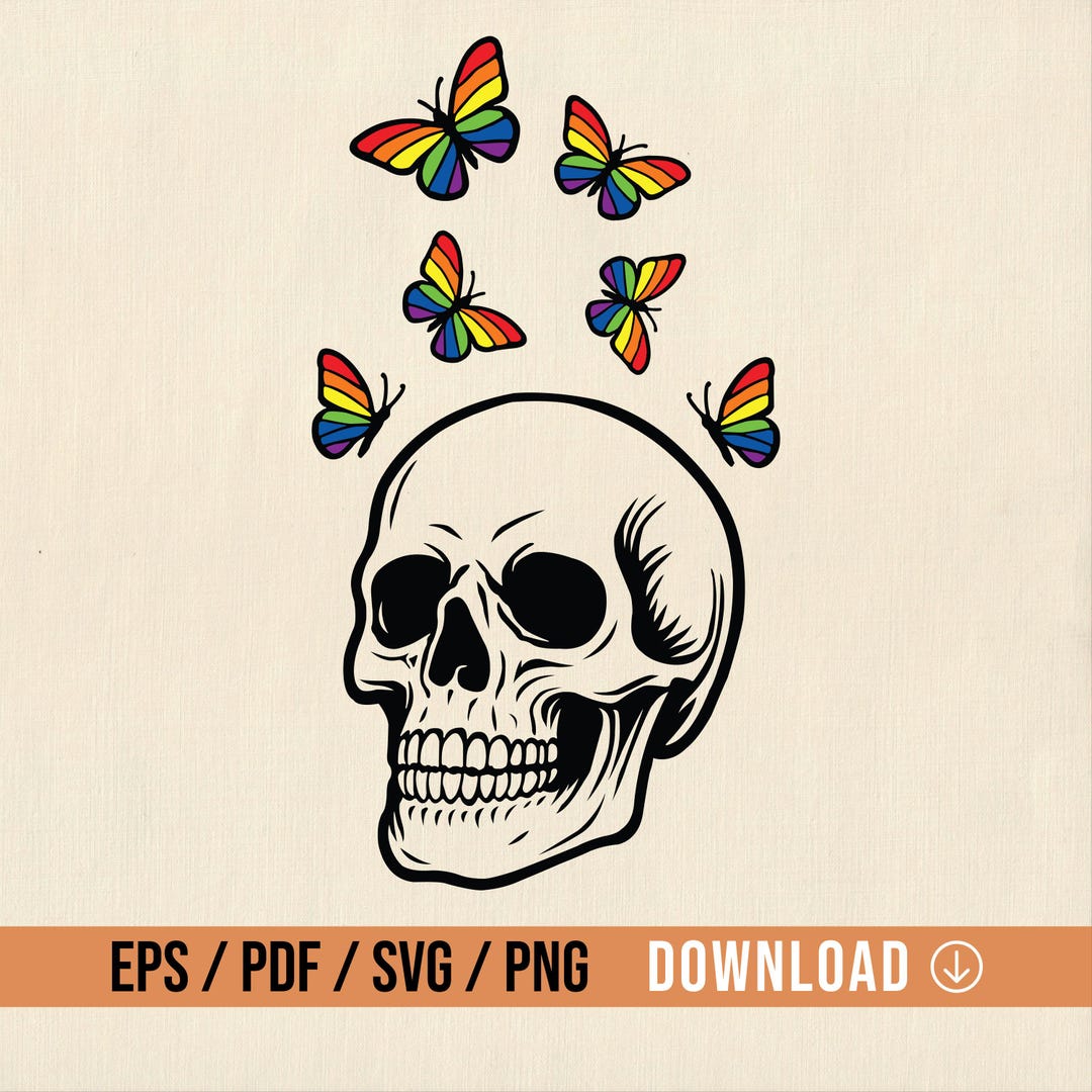 Rainbow Butterfly Skull SVG | LGBTQ+ Pride Colorful Clipart | Gothic ...