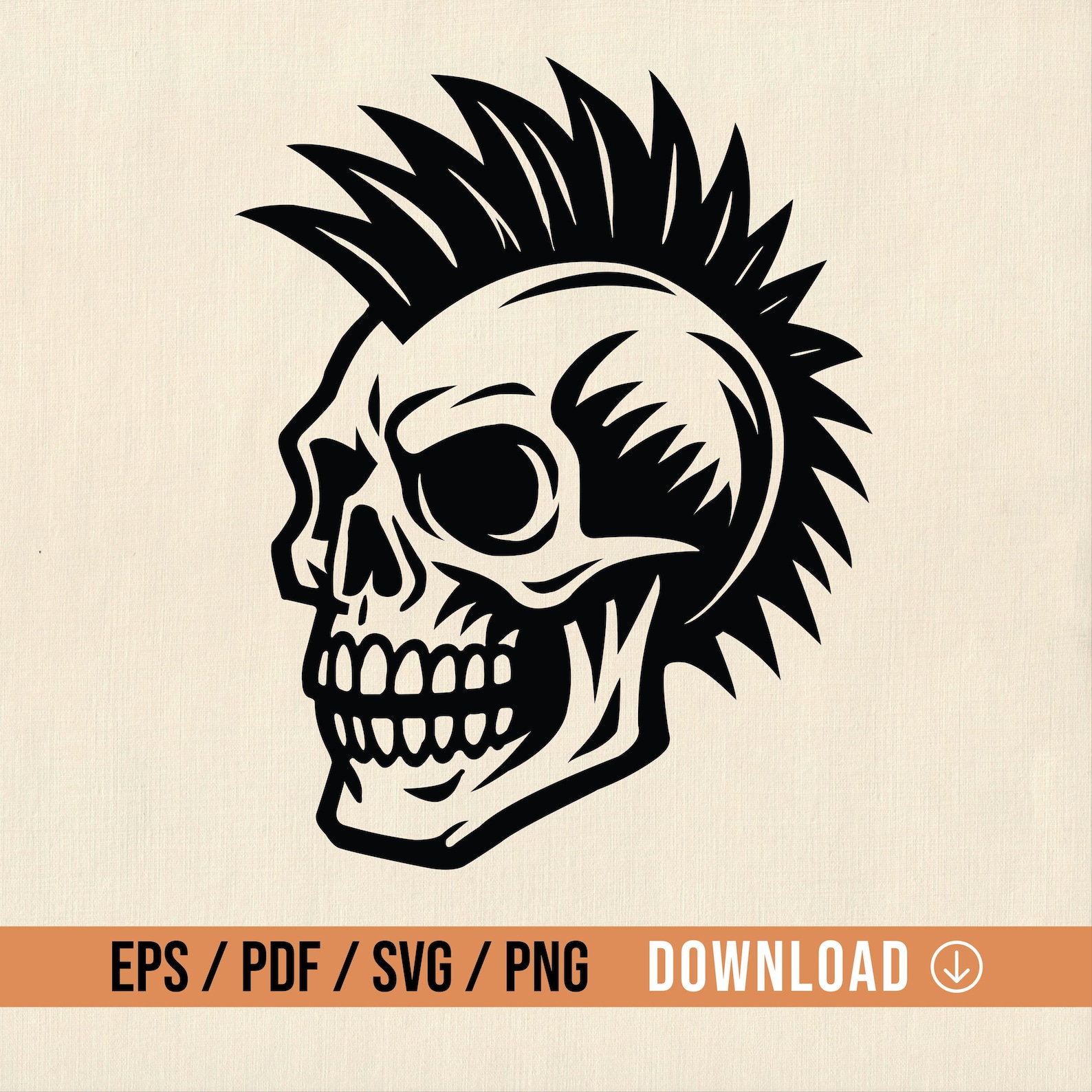 Punk Skull SVG | Mohawk Rebel Vector Art for Tattoos, Stickers ...