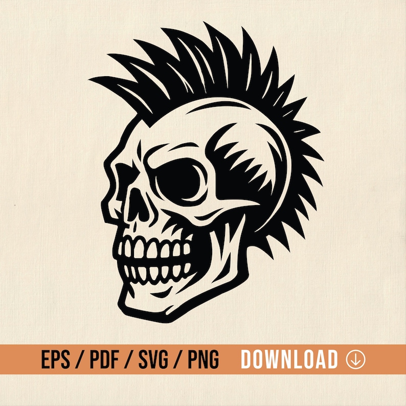 Punk Skull SVG | Mohawk Rebel Vector Art for Tattoos, Stickers ...