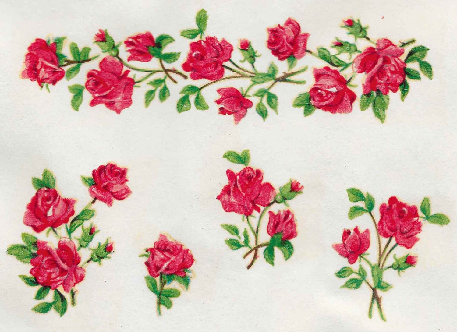 5 Strips of Roses Shabby Chic ORIGINAL VINTAGE DECALS Transfers Retro ...