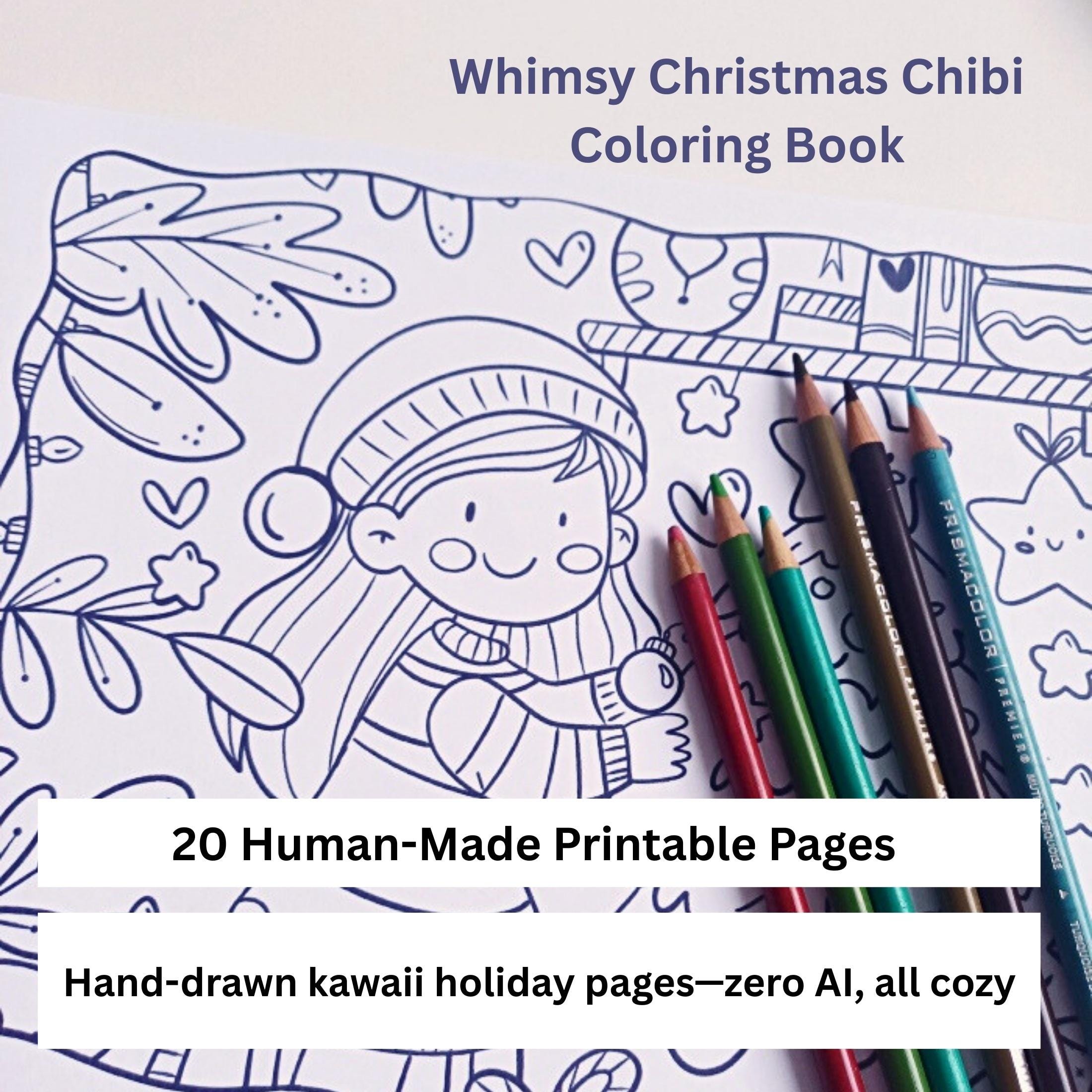 Hand-drawn Printable Chibi Christmas Coloring Book Whimsy Cozy Girl - Etsy