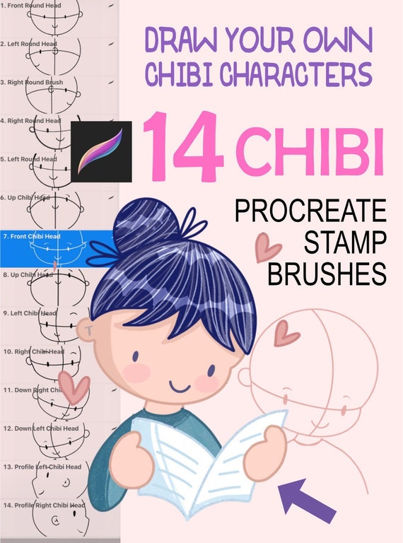 14 Procreate CHIBI HEADS Refence Brush Set to Draw your own Chibi ...